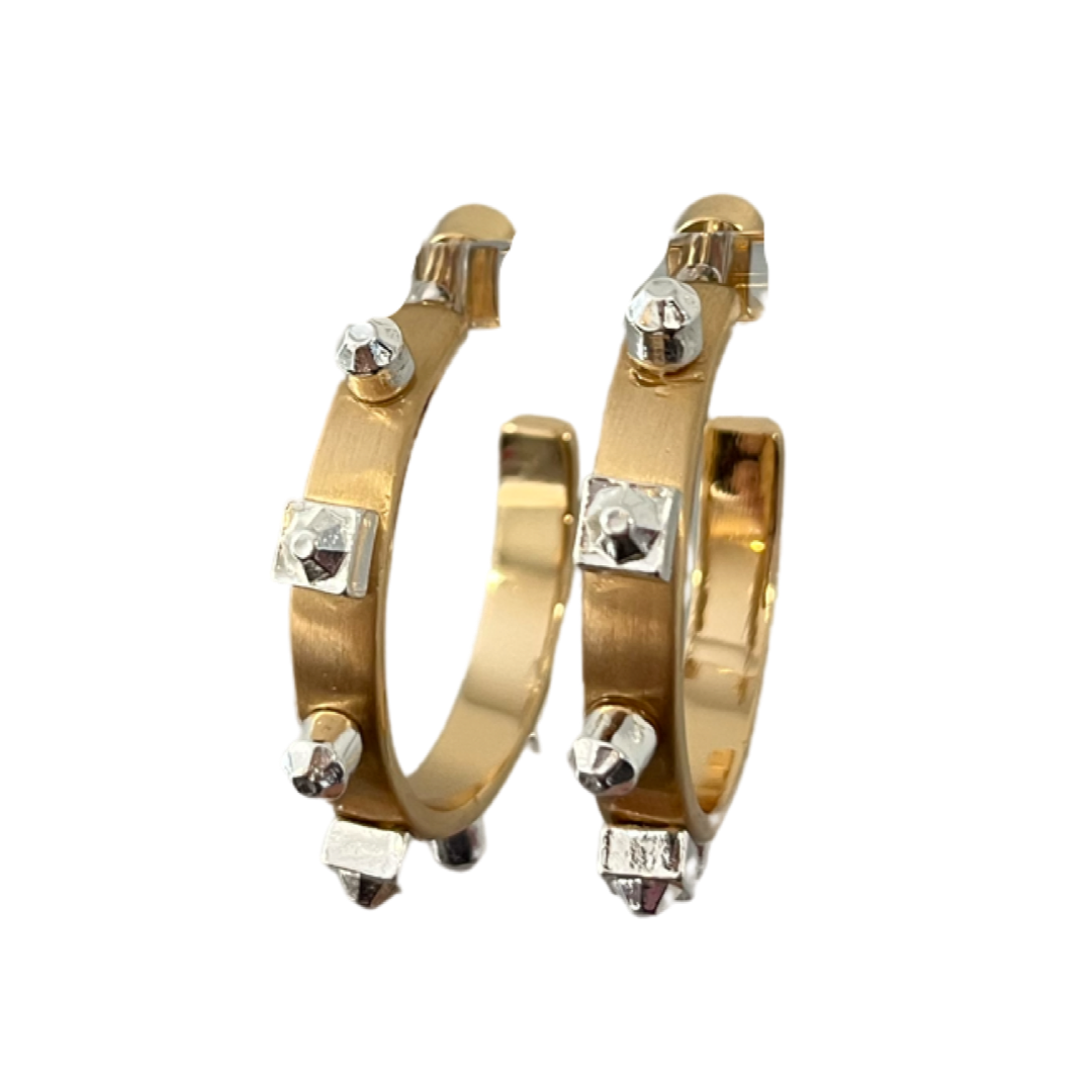 Mixed Metal Hoop - Gold (with matte silver stones) – Smith & Co. Jewelry